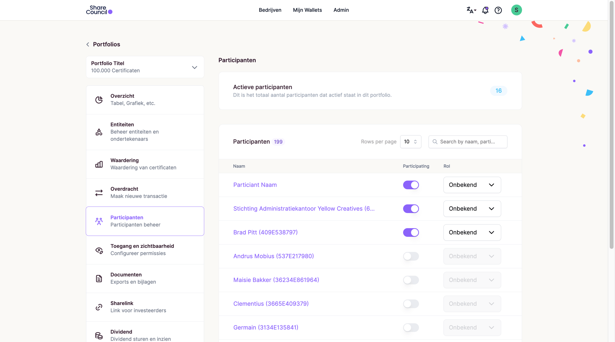 Instructions for Managing the Participants Tab